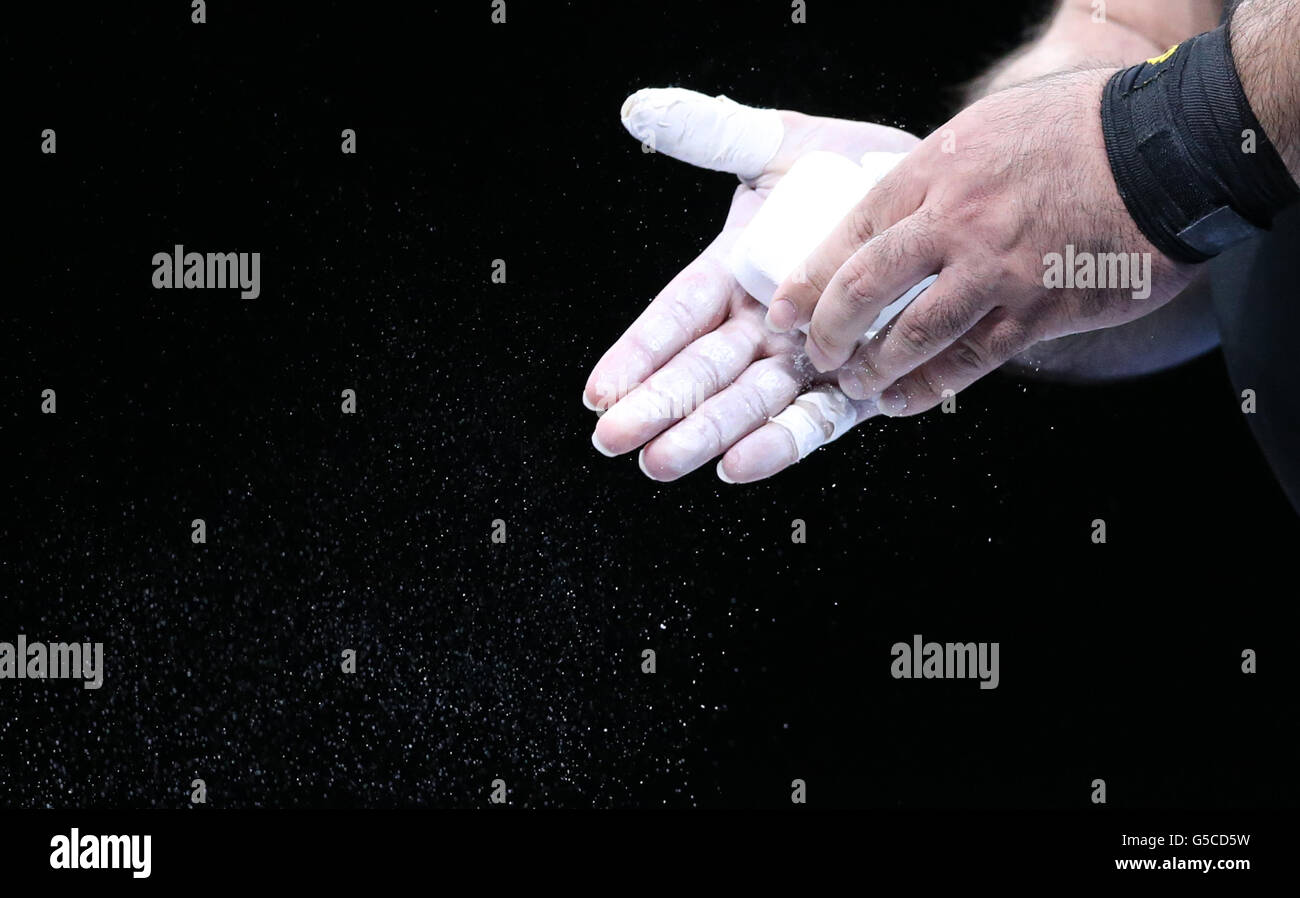 Iran's Behdad Salimikordasiabi chalks up during the competition in the ...