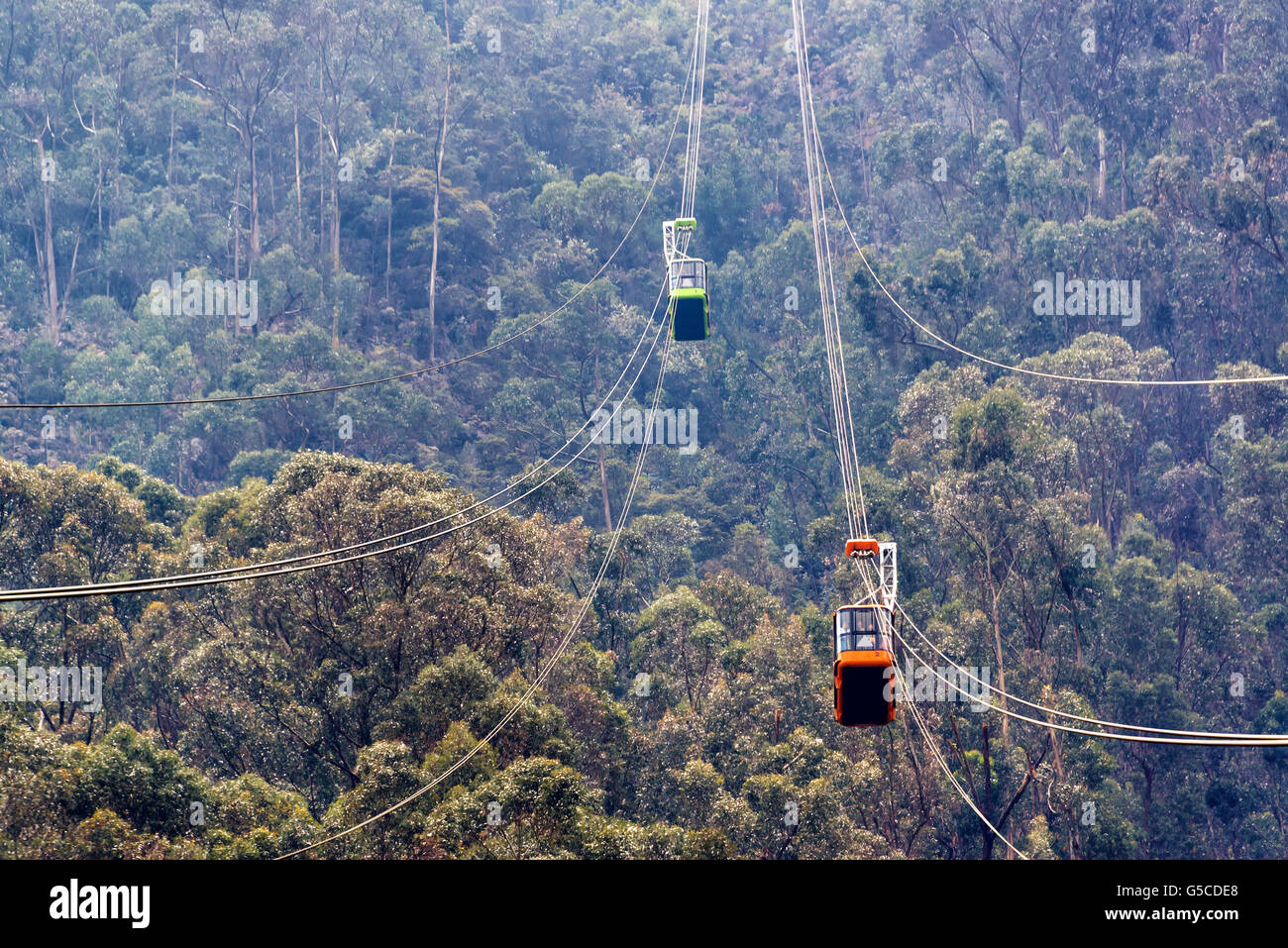 View of the aerial tramway that goes up Monserrate Mountain in Bogota ...