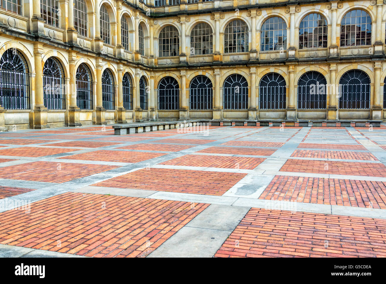 Historic building in the downtown of Bogota, Colombia with the ground ...