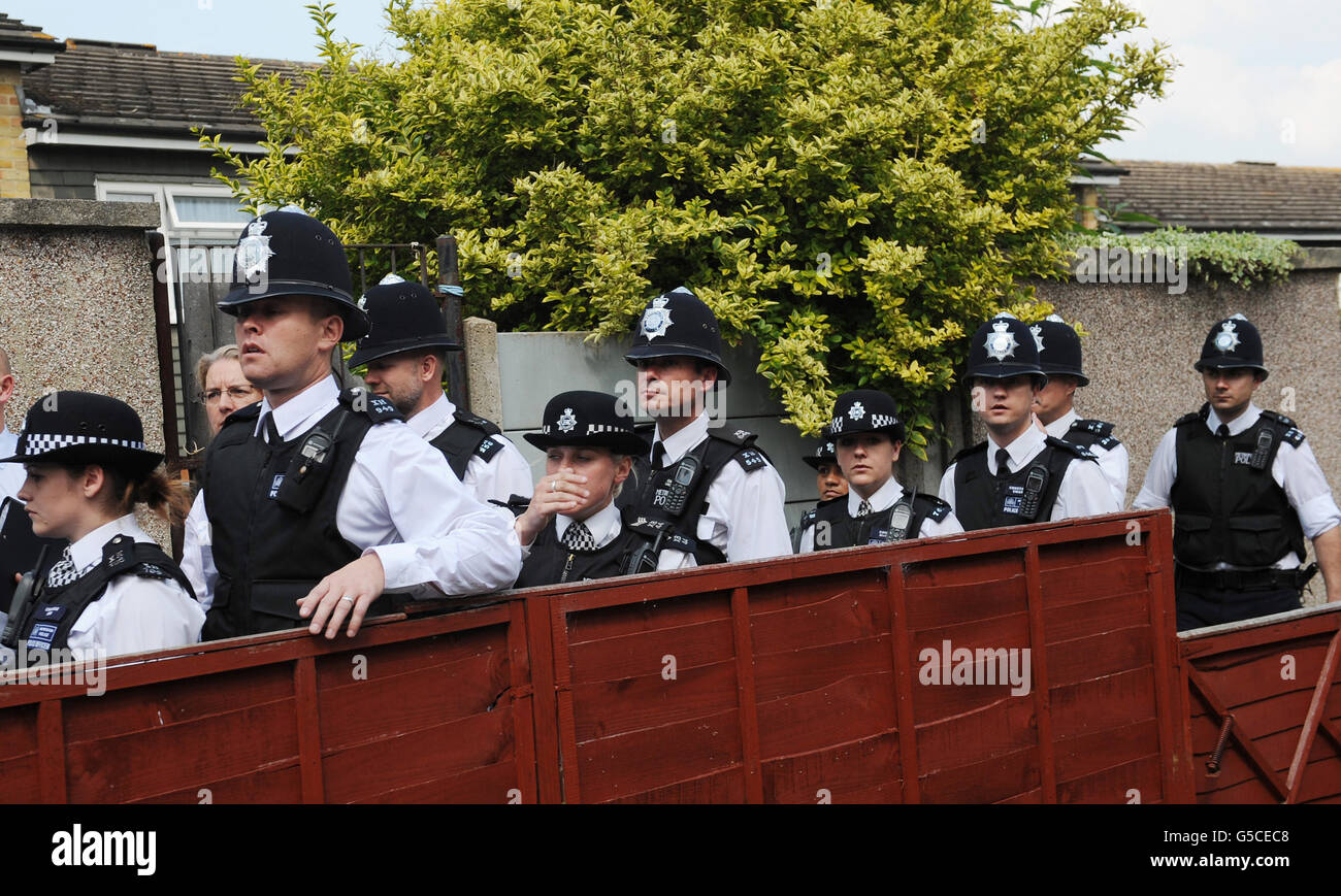 Police officers by the home of Christine Sharp, grandmother of missing ...