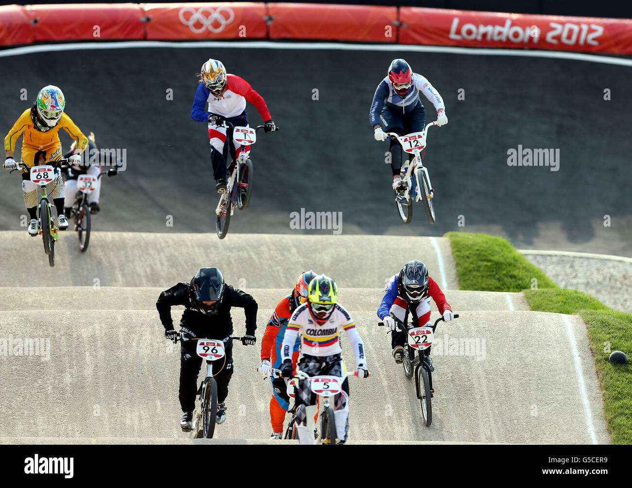 Great Britain's Shanaze Reade (back right) in the Women's BMX final on ...