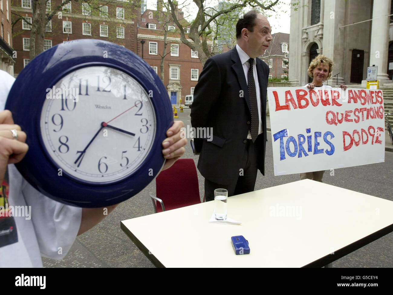 Labour candidate Fraser Kemp addresses a mock "press conference" staged ...