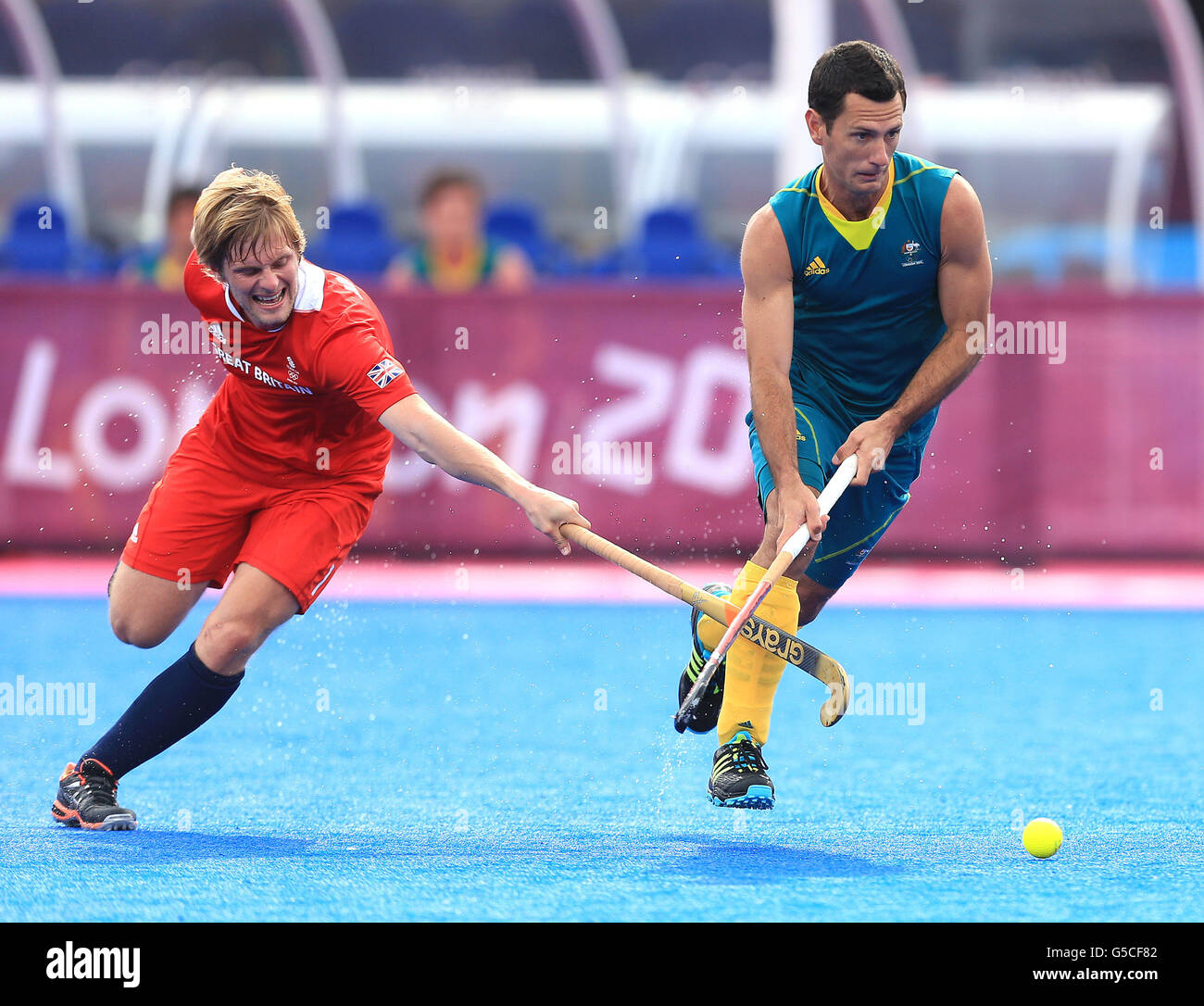 Great Britain's Ashley Jackson (left) and Australia's Jamie Dwyer fight ...