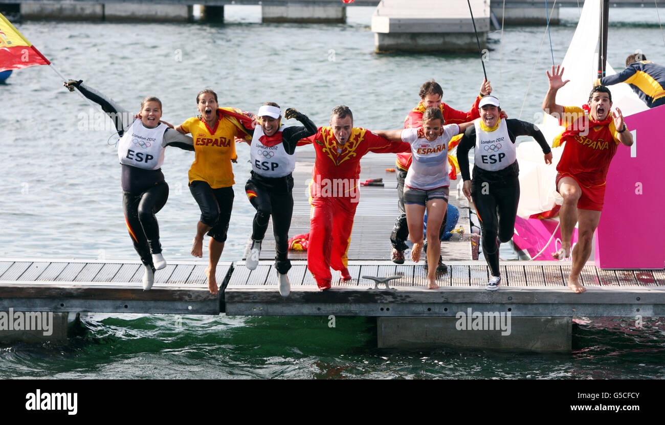 The Spanish Olympic matchrace crew (in white tabards) Tamara Echegoyen ...