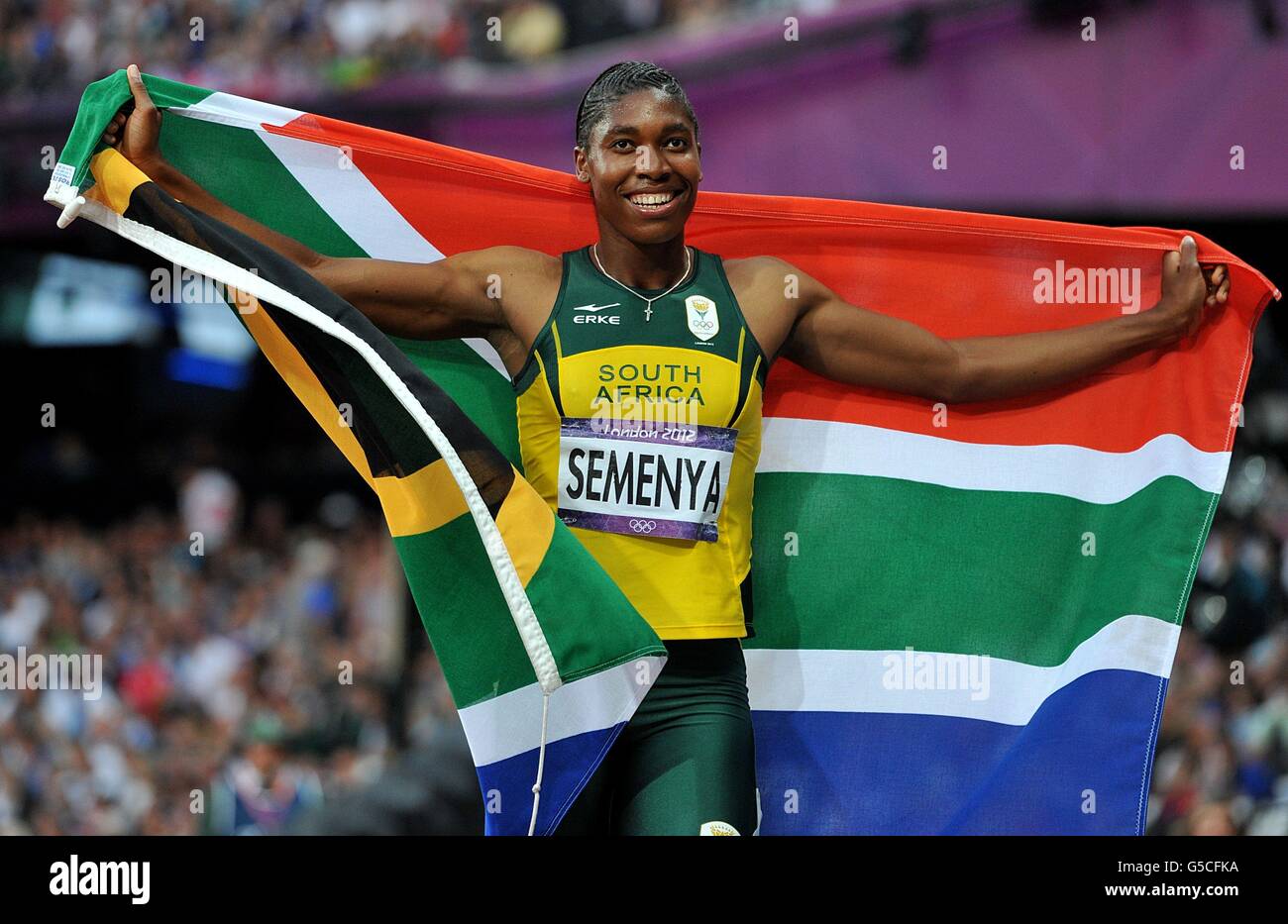 South Africas Caster Semenya Celebrates After Finishing Second In The