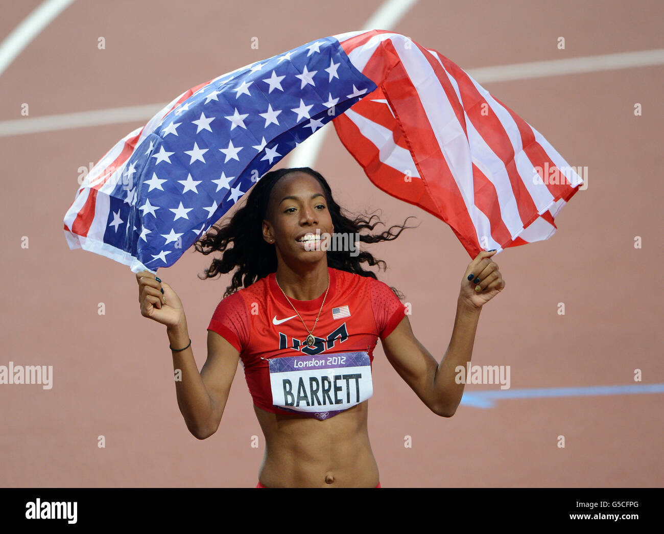 USA's Brigetta Barrett celebrates finishing second in the Women's High ...