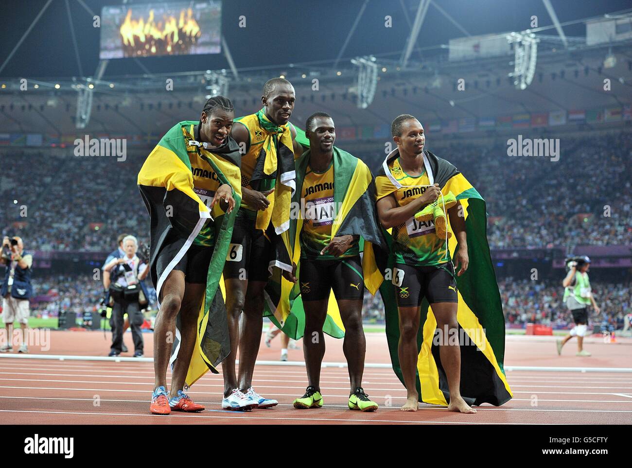 Jamaica's (left-right) Usain Bolt, Yohan Blake, Nesta Carter and ...