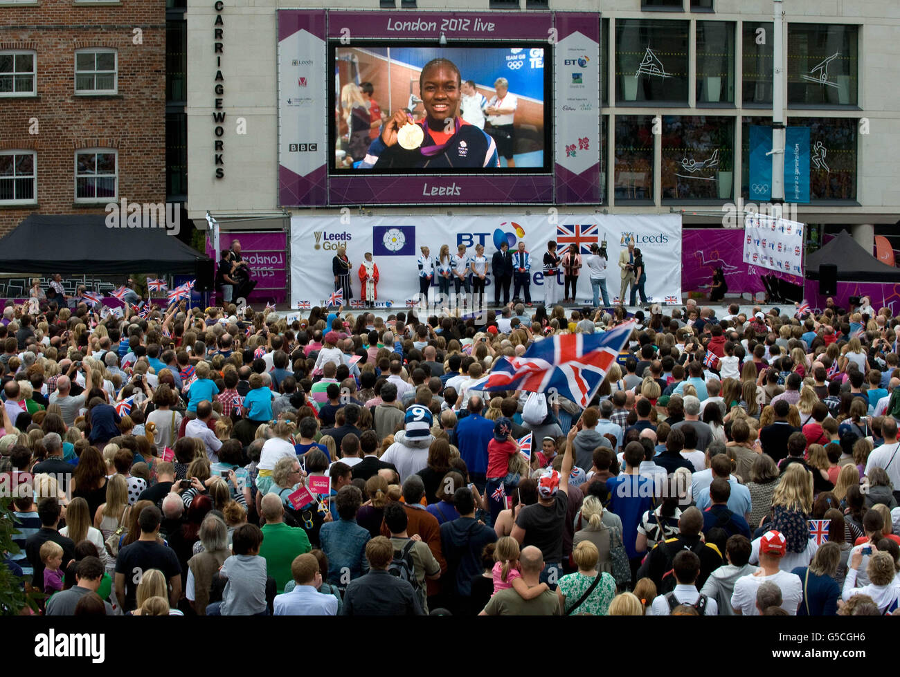 Great Britain's Gold medal winning boxer Nicola Adams gives a message ...