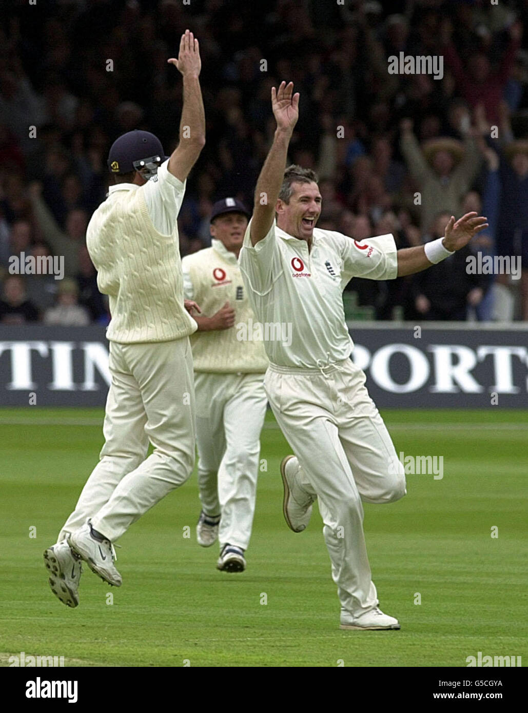 Sport cricket celebrating arms raised michael vaughan andrew caddick hi ...