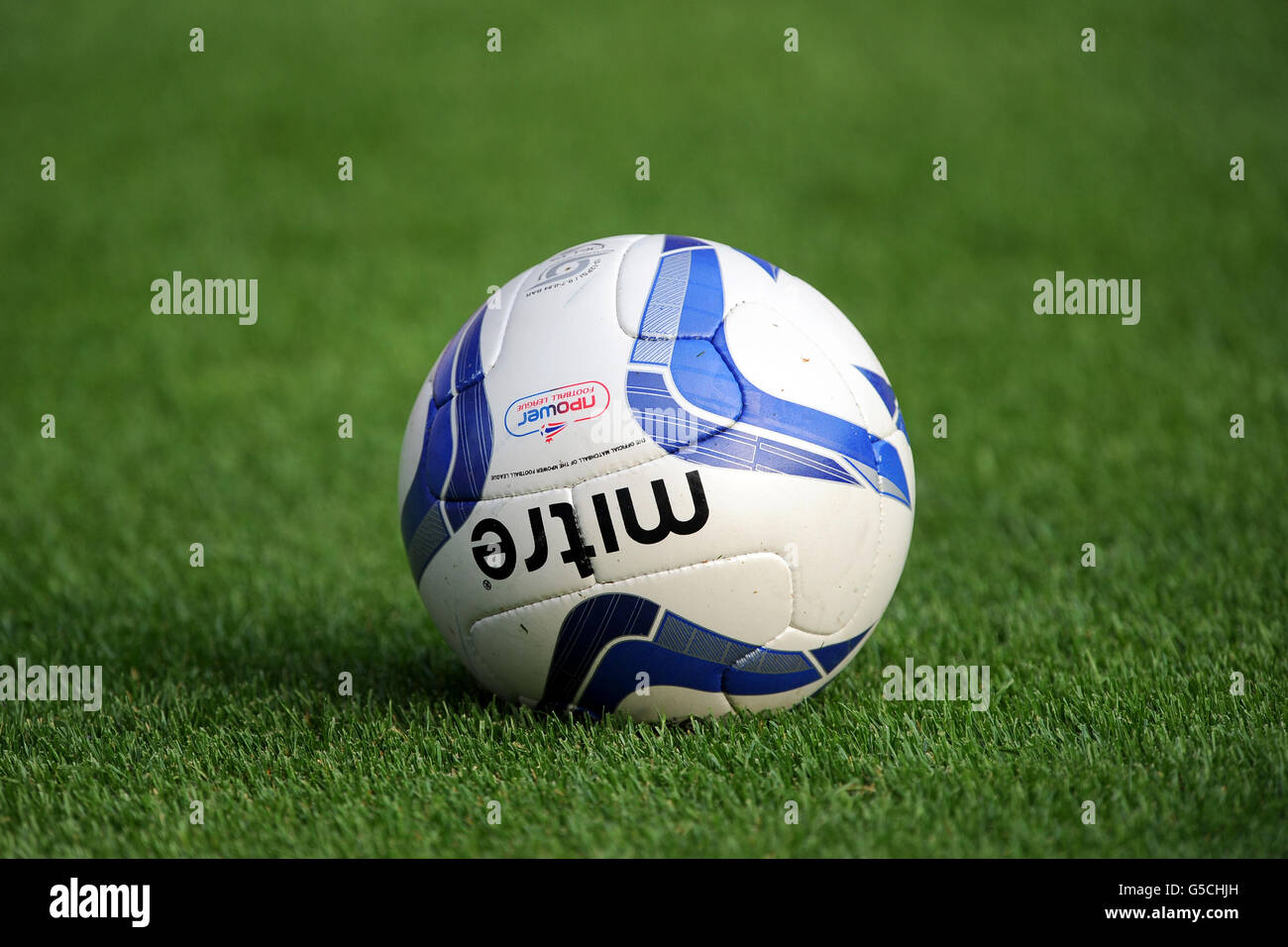 Detail of a practice Mitre ball on the pitch during the warm-up Stock ...