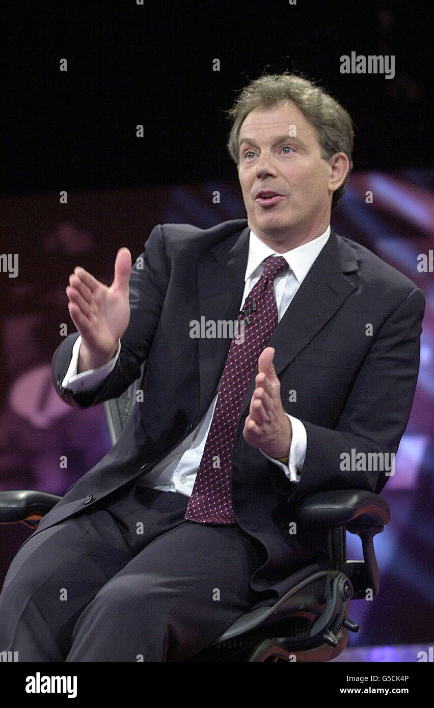 British Prime Minister Tony Blair, appearing on BBC Question Time live ...