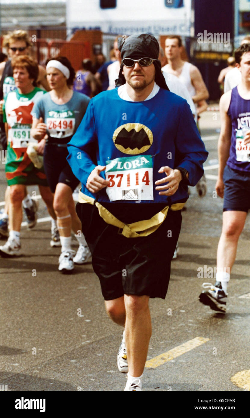 A contestant dressed as Batman in action during the 2001 London ...