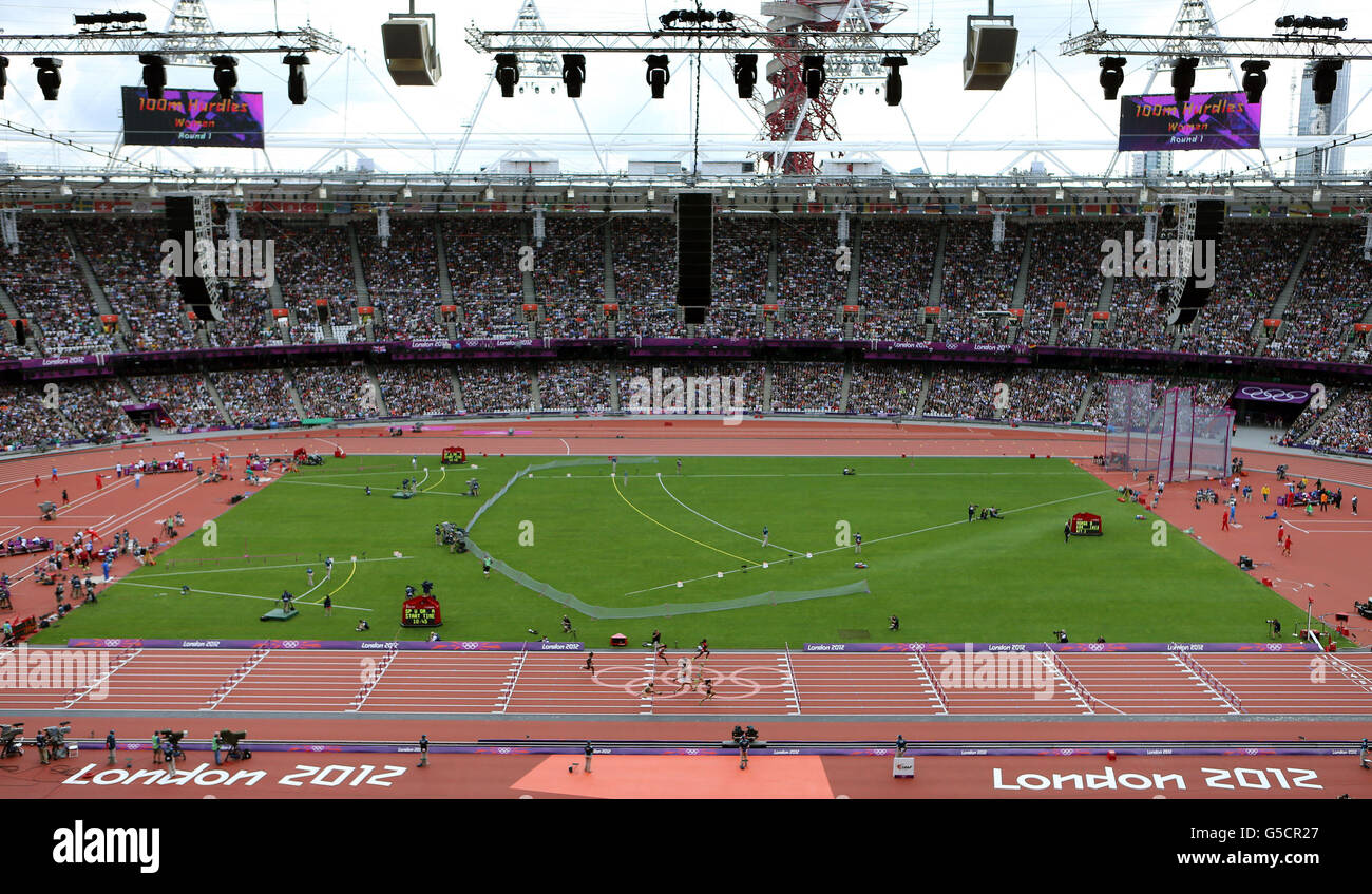 A general view of the track during the women's 100metre hurdles round ...