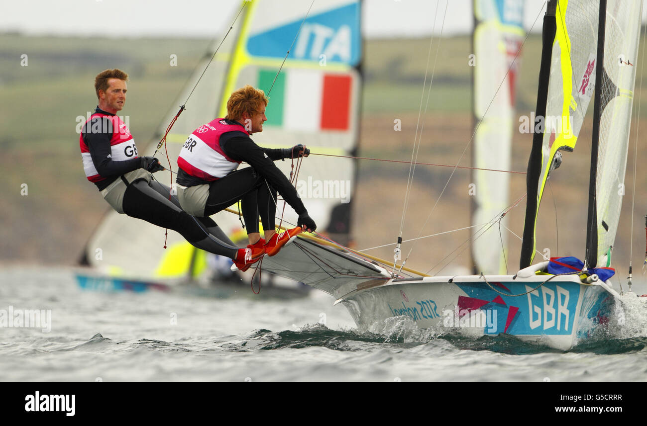 Great Britain's Stevie Morrison and Ben Rhodes racing their 49er skiff ...