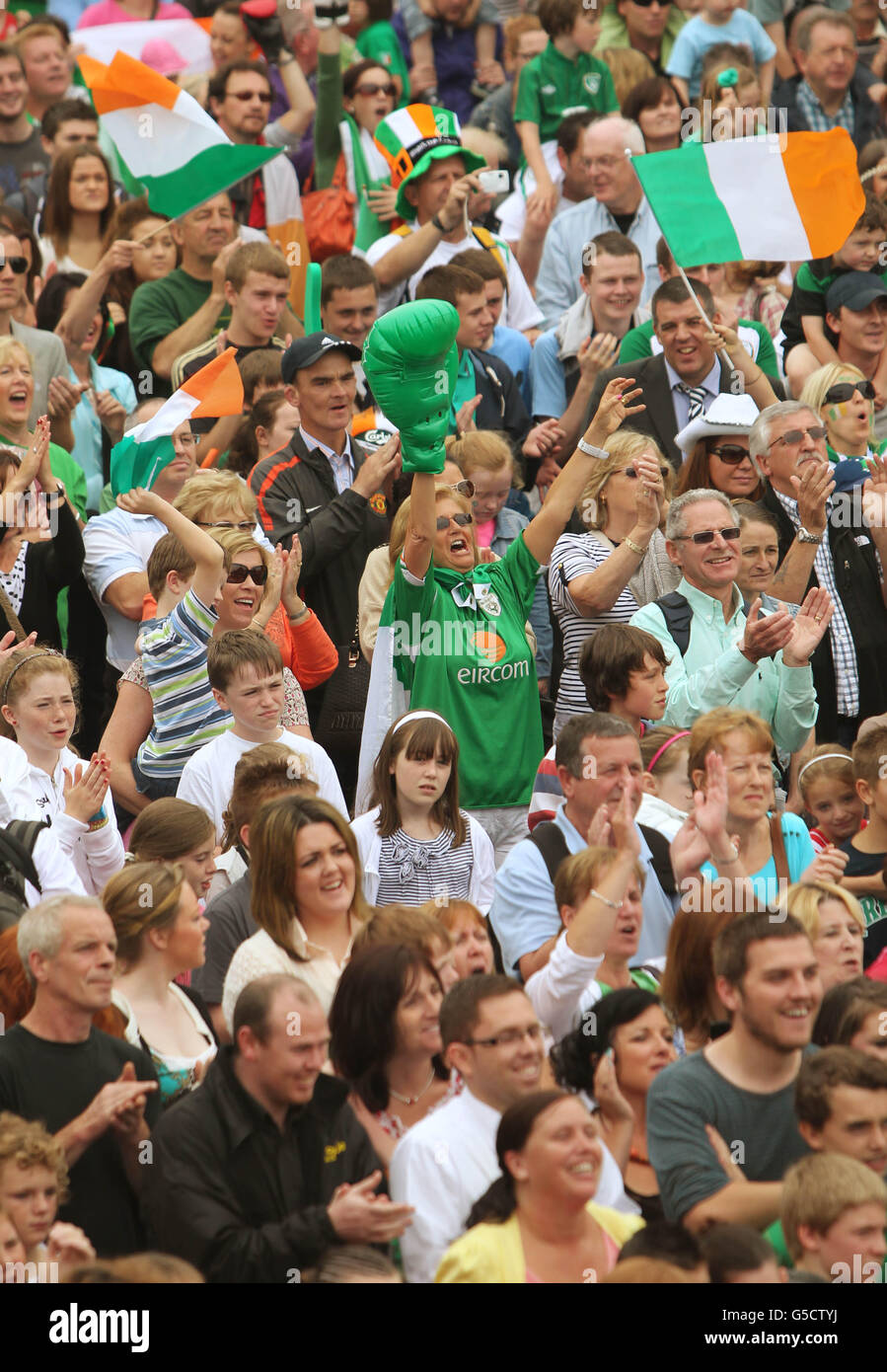 Hundreds of people turn out to watch a big screen in Bray, Co. Wicklow ...