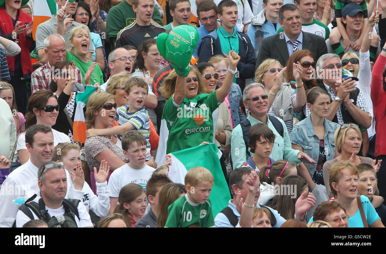 Hundreds of people turn out to watch a big screen in Bray, Co. Wicklow ...
