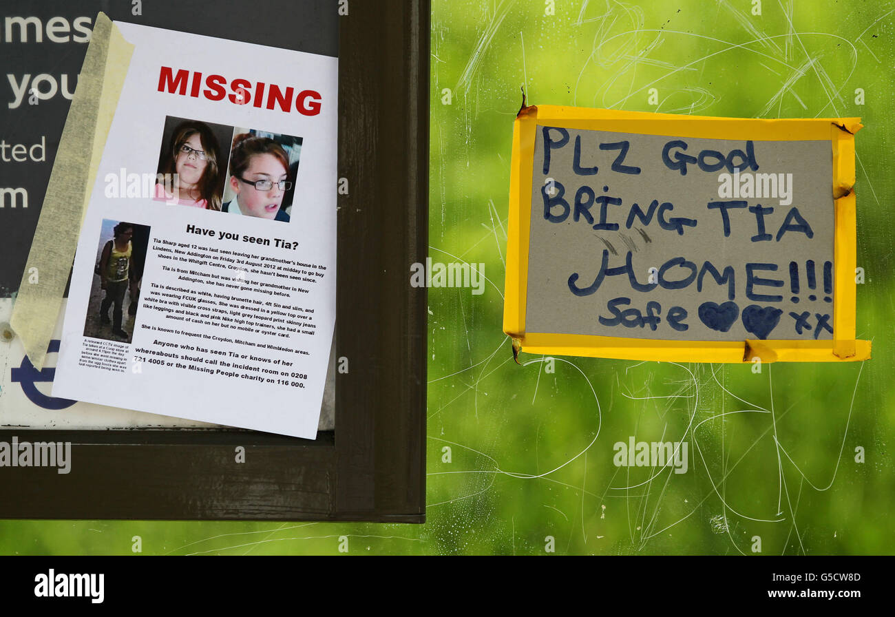 Appeals are left at a bus stop near the home Christine Sharp ...