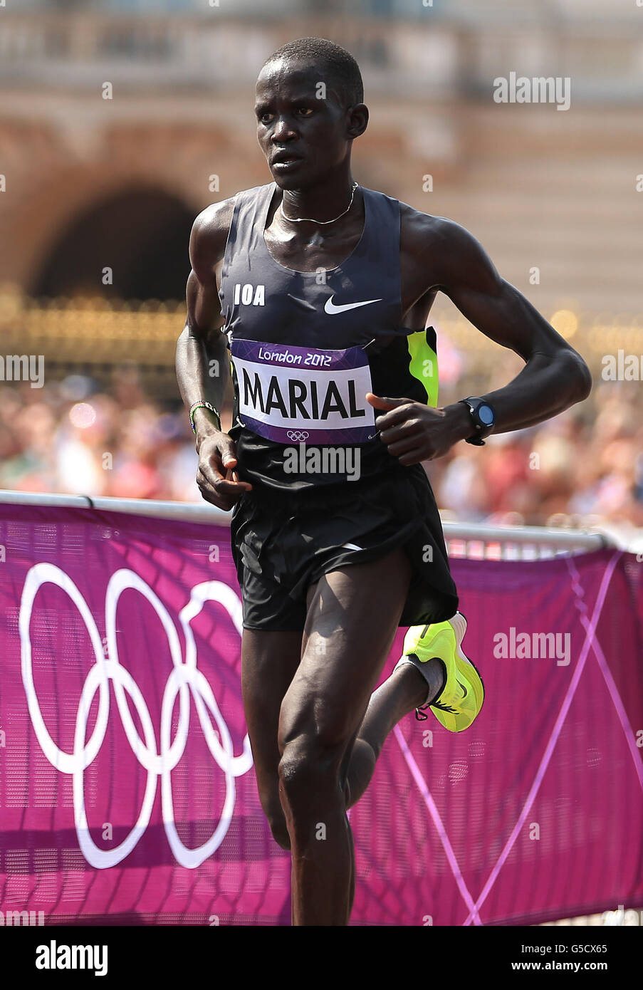 Independent Olympic Athlete Guor Marial runs in the men's marathon in ...