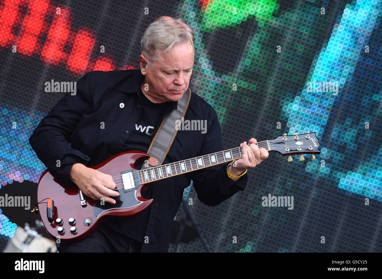 New Order perform on the main stage at BT London Live, a series of ...