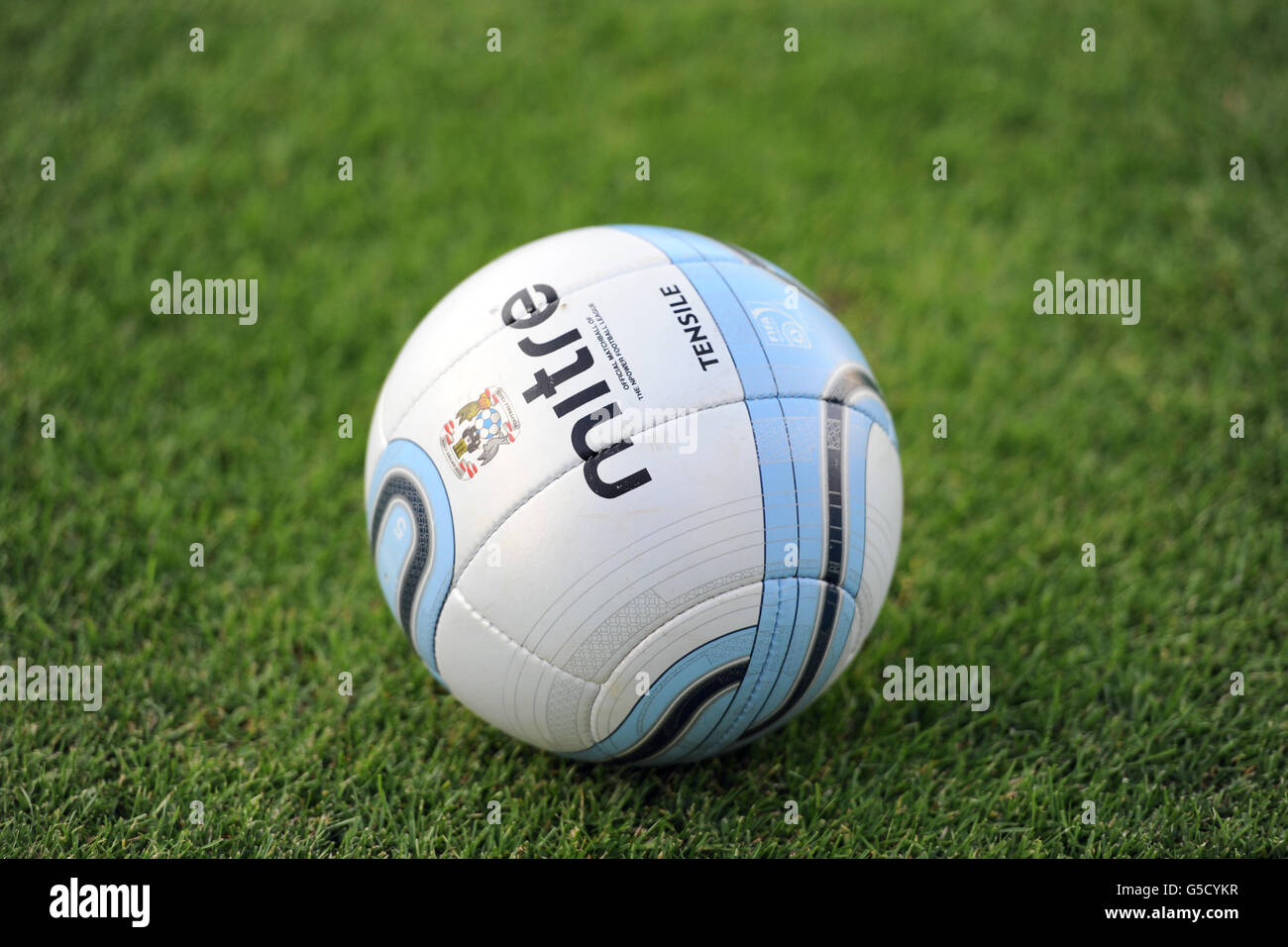 Detail of an official Coventry City football on the pitch Stock Photo ...