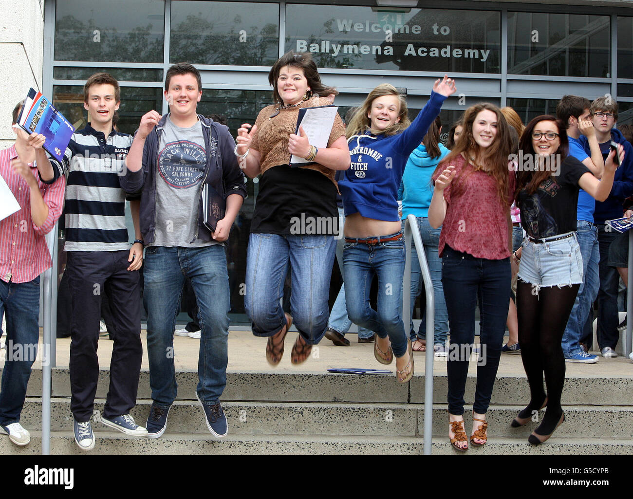 A-level results. Ballymena Academy pupils celebrate their A-level ...