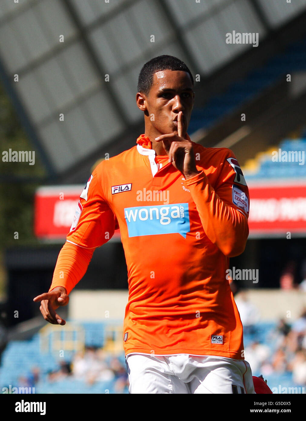 Blackpool's Thomas Ince celebrates scoring the opening goal of the game ...