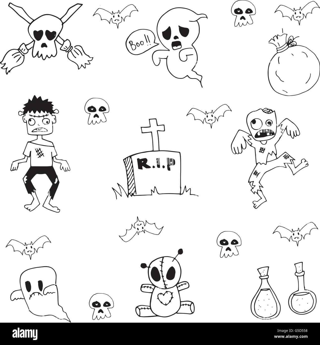 Ghost Halloween doodle set Stock Vector Image & Art - Alamy
