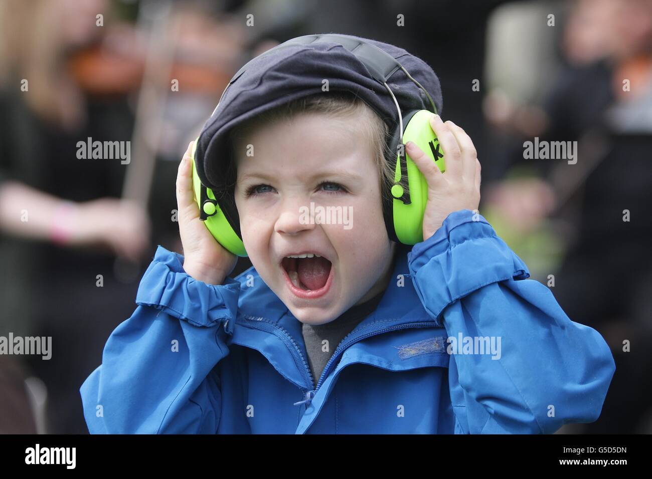 Adam O'Donoghue, 4, poses for a picture during a site tour of the Electric Picnic festival in ...