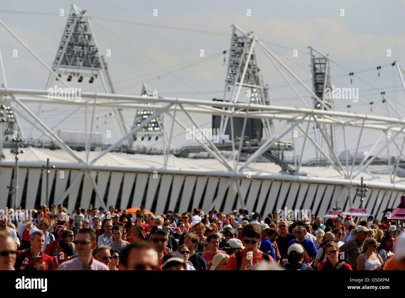 A general view of crowds looking towards the Olympic Stadium in the ...