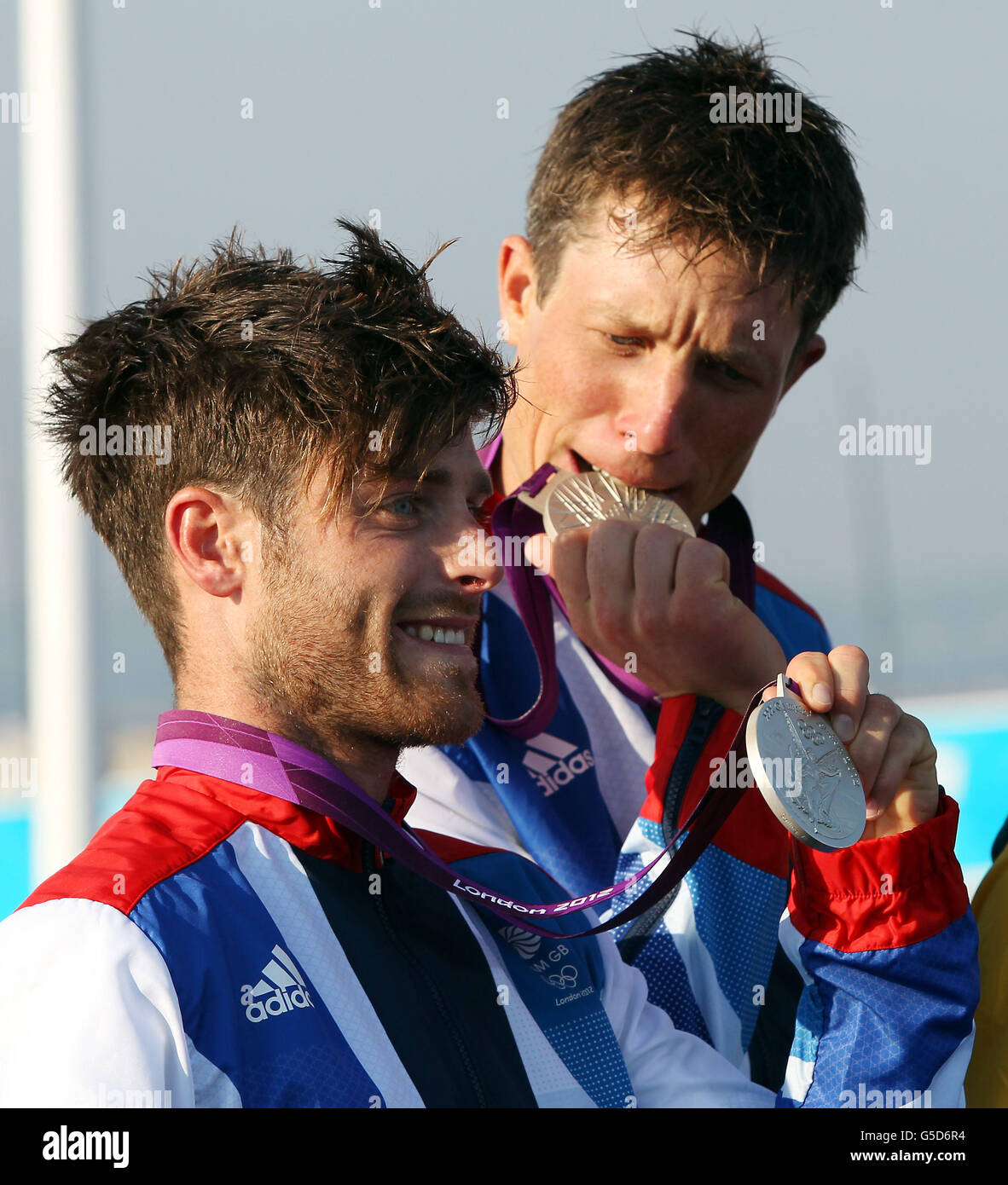 Great Britain's Olympic 470 silver medalists Luke Patience (left) and ...