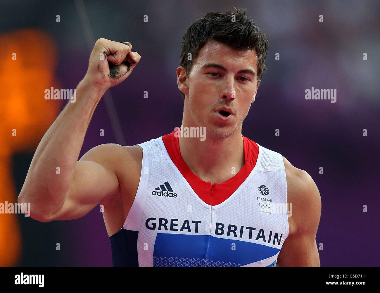 Great Britain's Steven Lewis celebrates a clearance as he takes part in ...