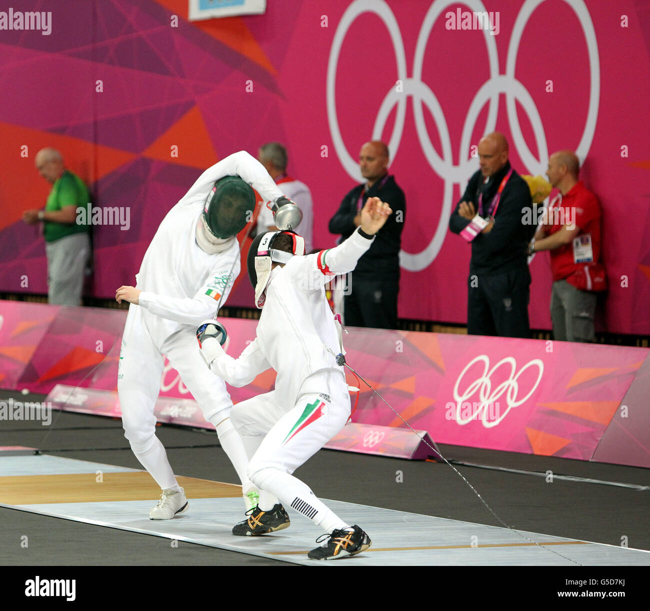 Ireland's Arthur Lanigan-O'Keeffe (left) competes against Hungury's ...