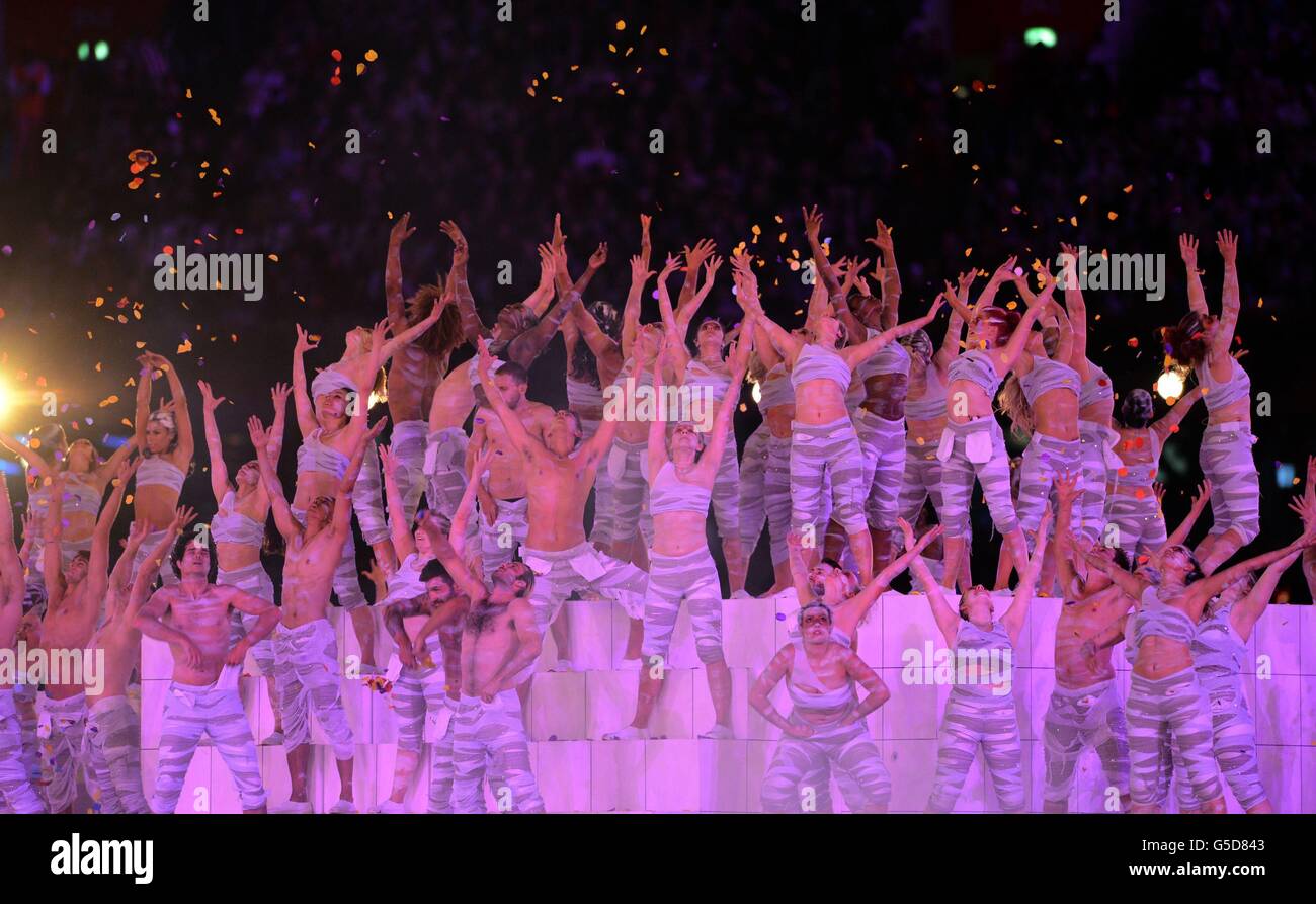 Performers during the Closing Ceremony at the Olympic Stadium, on the ...