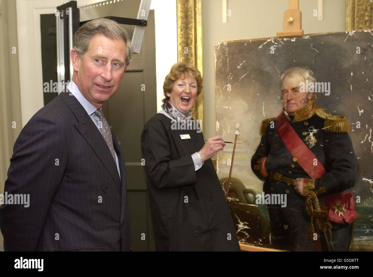 The Prince of Wales meets art restorer Caroline Hampton during at visit ...