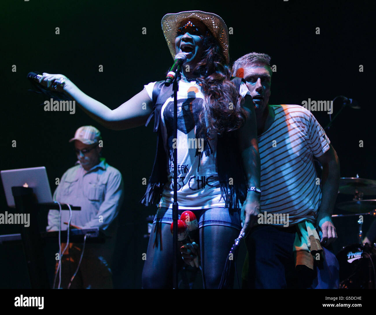 Rowetta and Bez of The Happy Mondays performing in The Arena at the V ...