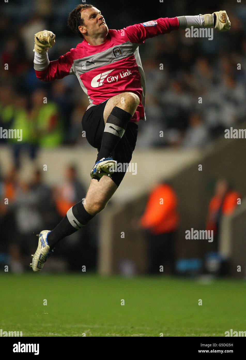 Coventry City's keeper Joe Murphy celebrates the winning goal against ...