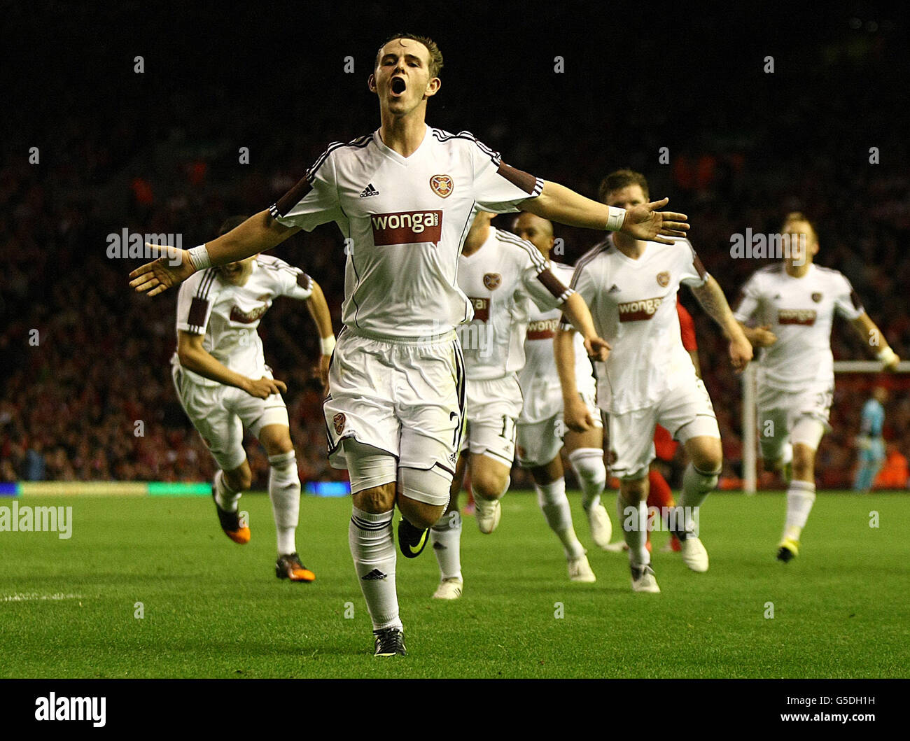 Hearts' David Templeton celebrates scoring against Liverpool Stock ...