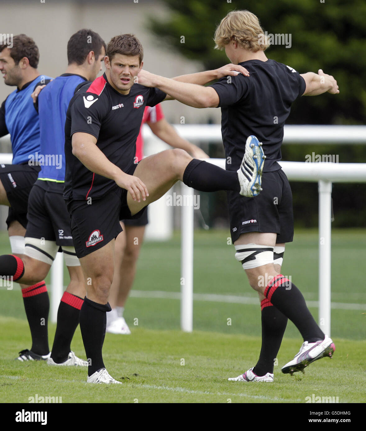 Stretches with david right during training session at murrayfield ...