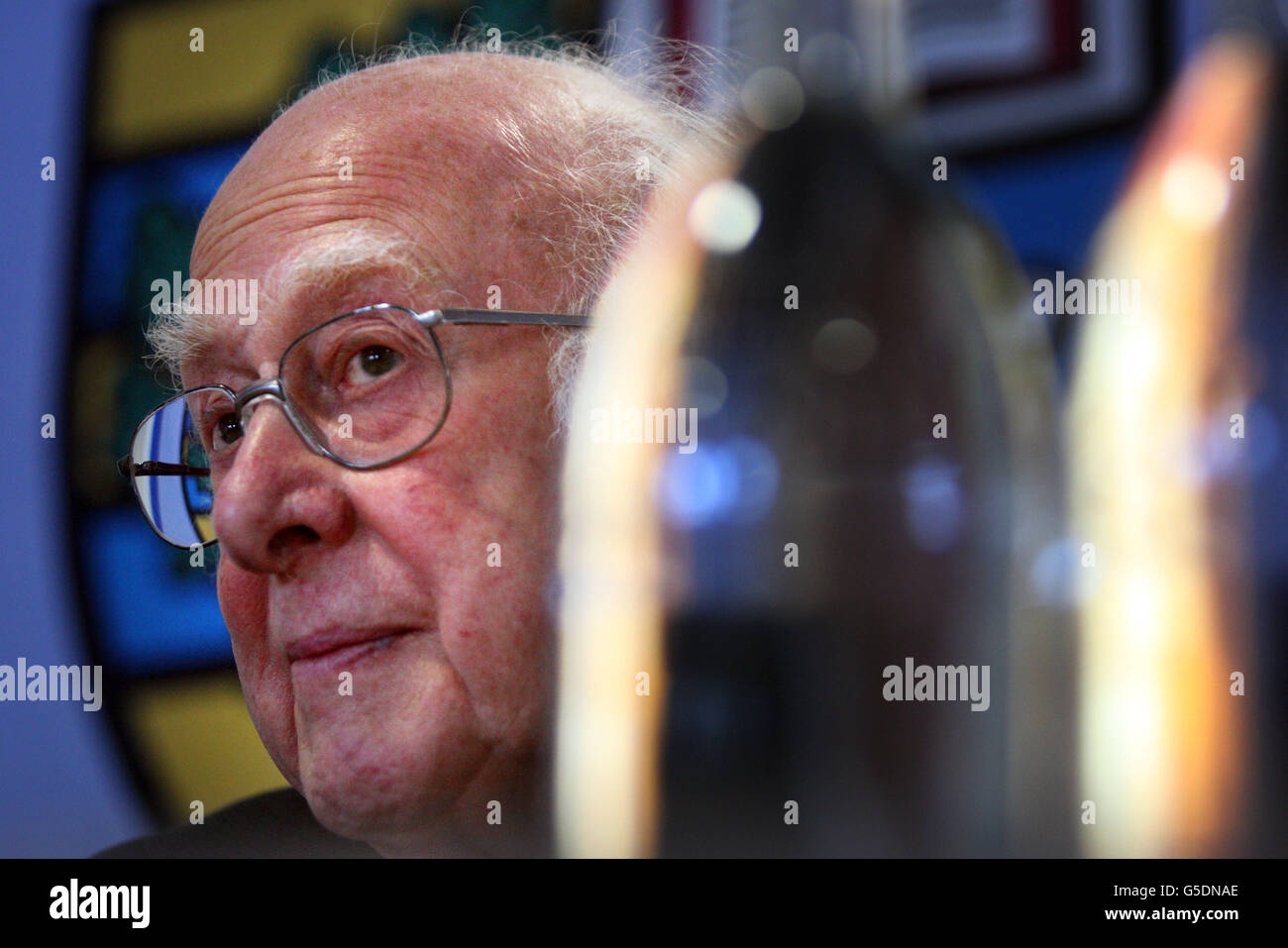 Professor Higgs press conference Stock Photo - Alamy