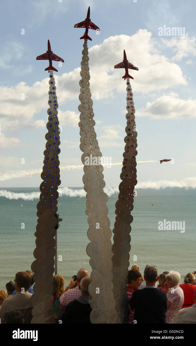 The RAF Red Arrows perform an aerobatic display to open the Bournemouth ...