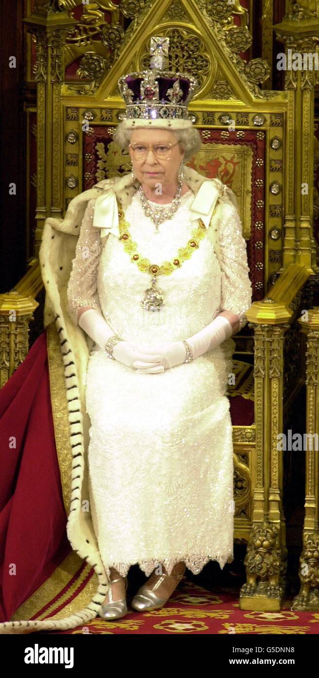 Britain's Queen Elizabeth II sits in the House of Lords, as she waits ...
