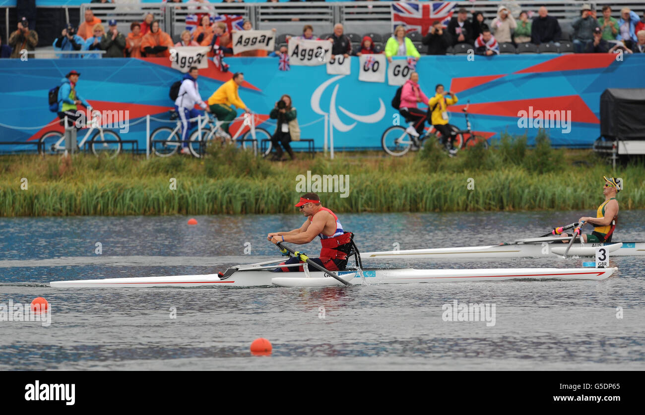 Great Britain's Tom Aggar in action during the AS Men's Single Sculls ...