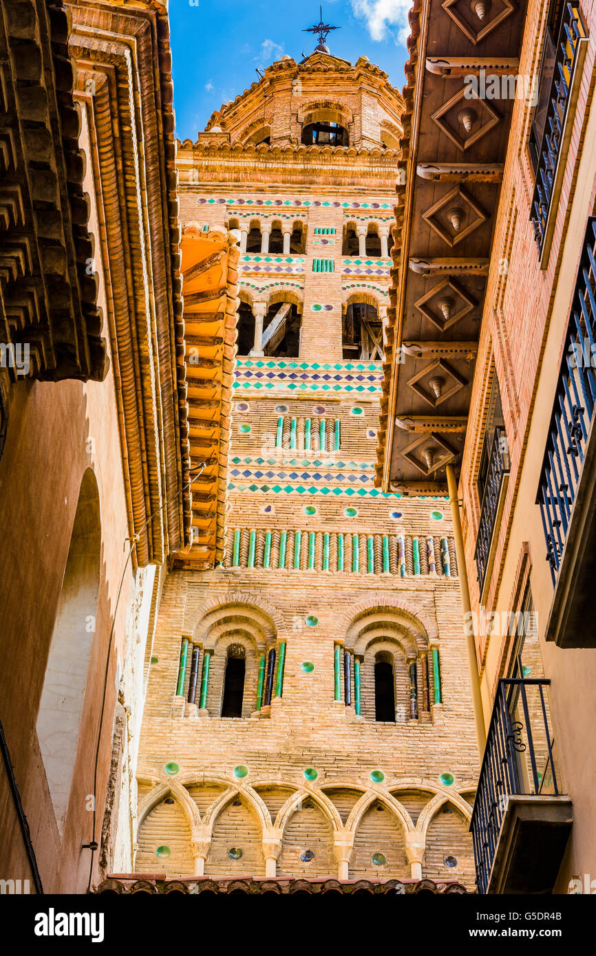 Mudejar tower of Cathedral Santa Maria de Mediavilla, Teruel. Aragon ...