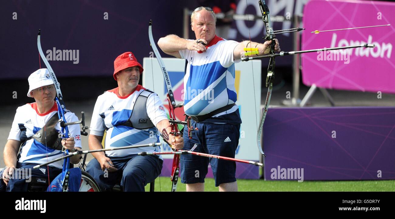 Great Britain's Kenny Allen (right) competes as Paul Browne (left) and ...