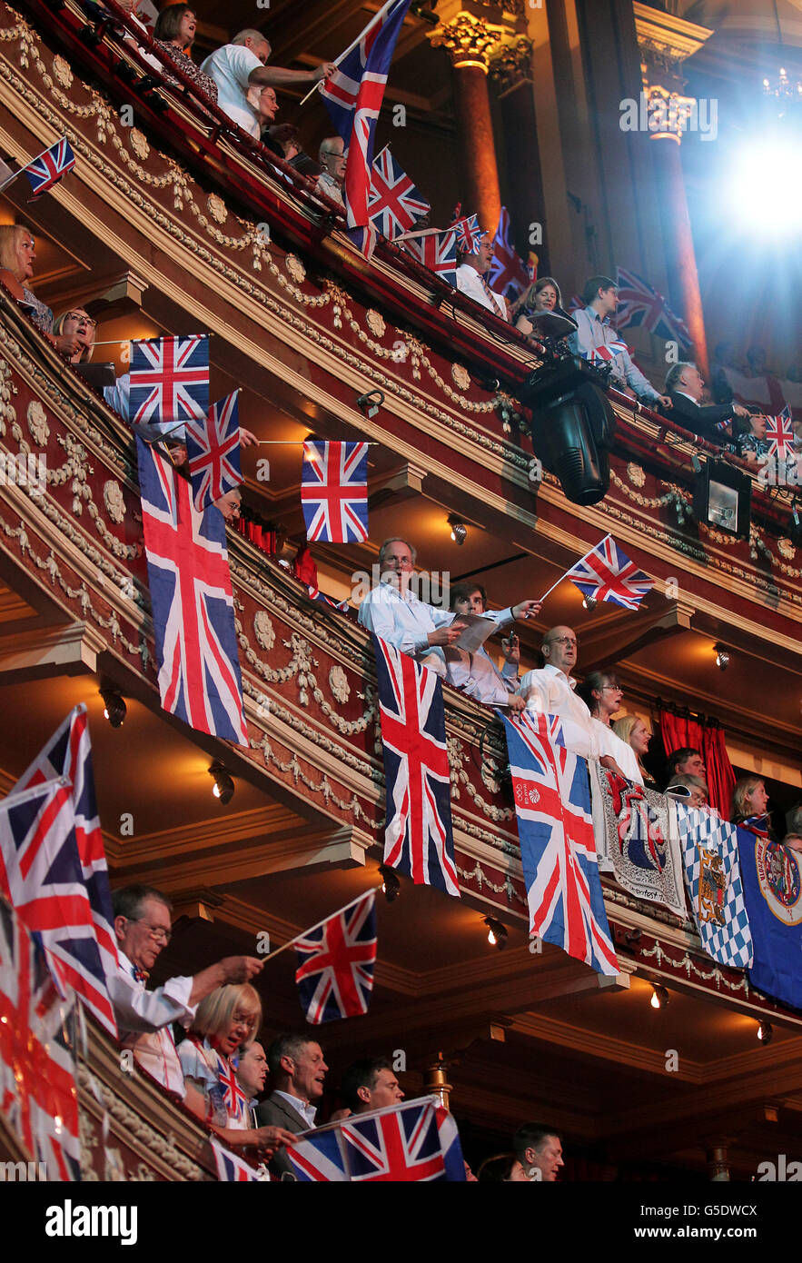 The audience waving flags royal albert hall hi-res stock photography ...