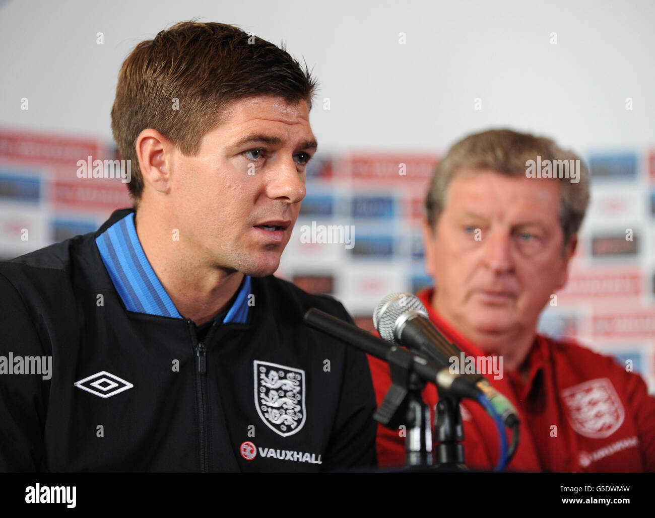 England Captain Steven Gerrard (left) alongside Manager Roy Hodgson ...