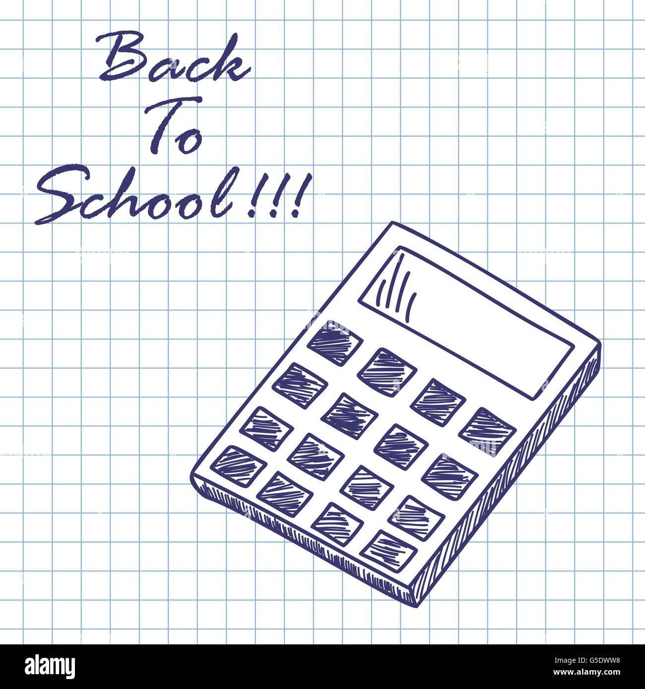 Calculator. Doodle sketch on checkered paper background. Vector ...