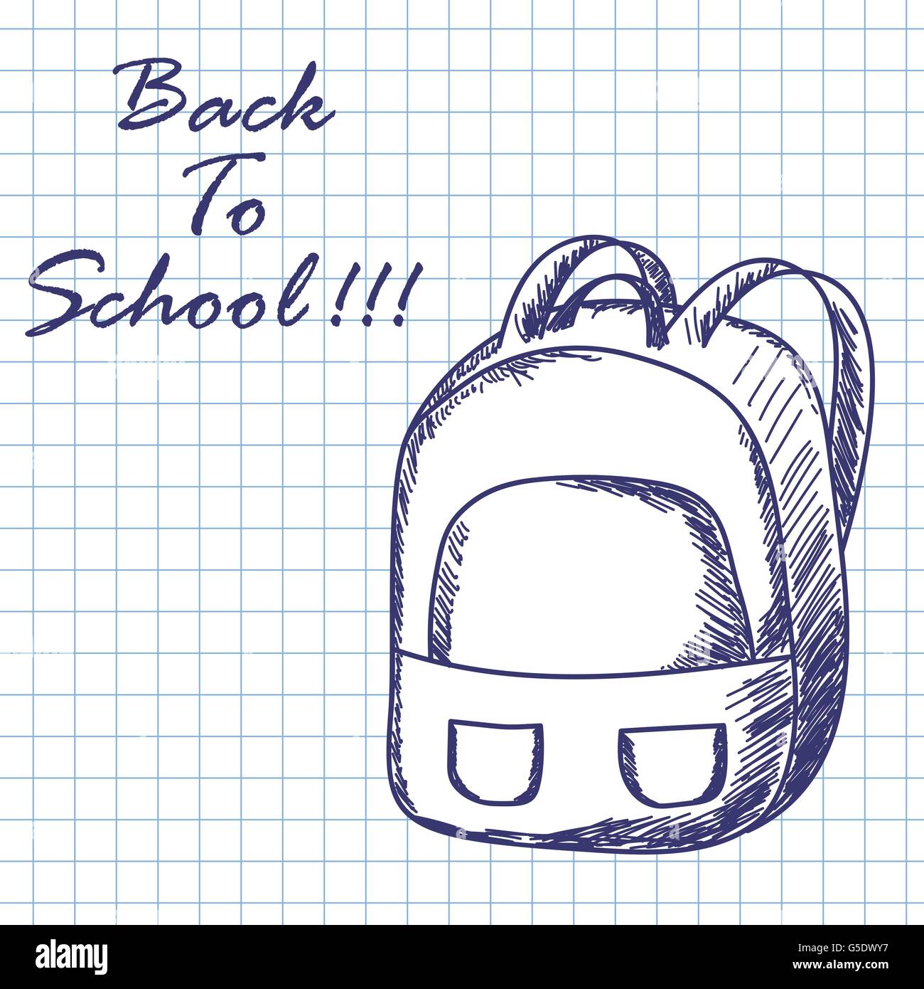 School backpack. Doodle sketch on checkered paper background. Vector ...