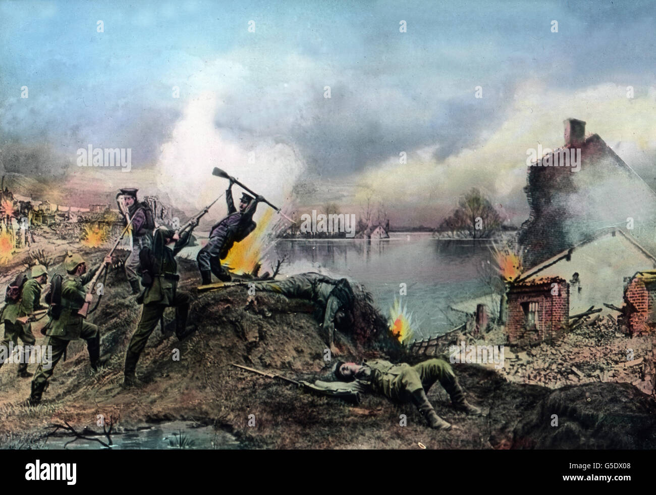 Deutsche Soldaten im Kampf in Frankreich. German soldiers fighting in ...