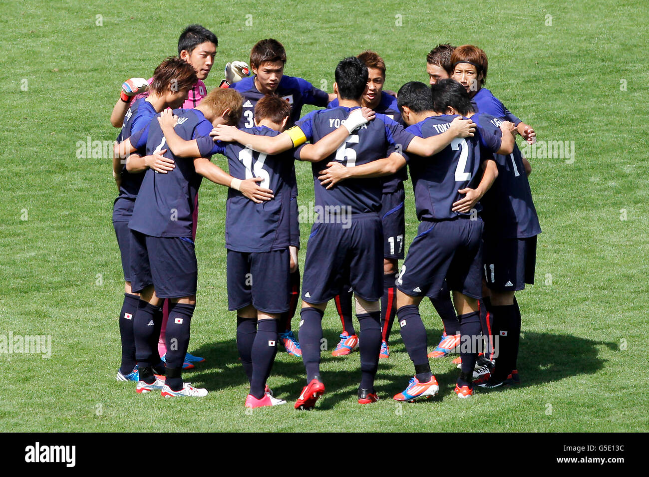 London Olympic Games, Day 8. The Japan squad huddle before the start of ...